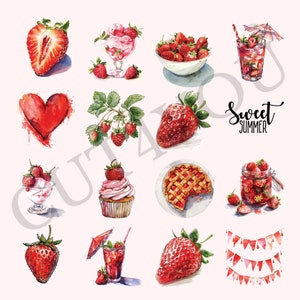 Strawberry Watercolor Clip Art Bundle - Cliparts, Strawberry Images ...