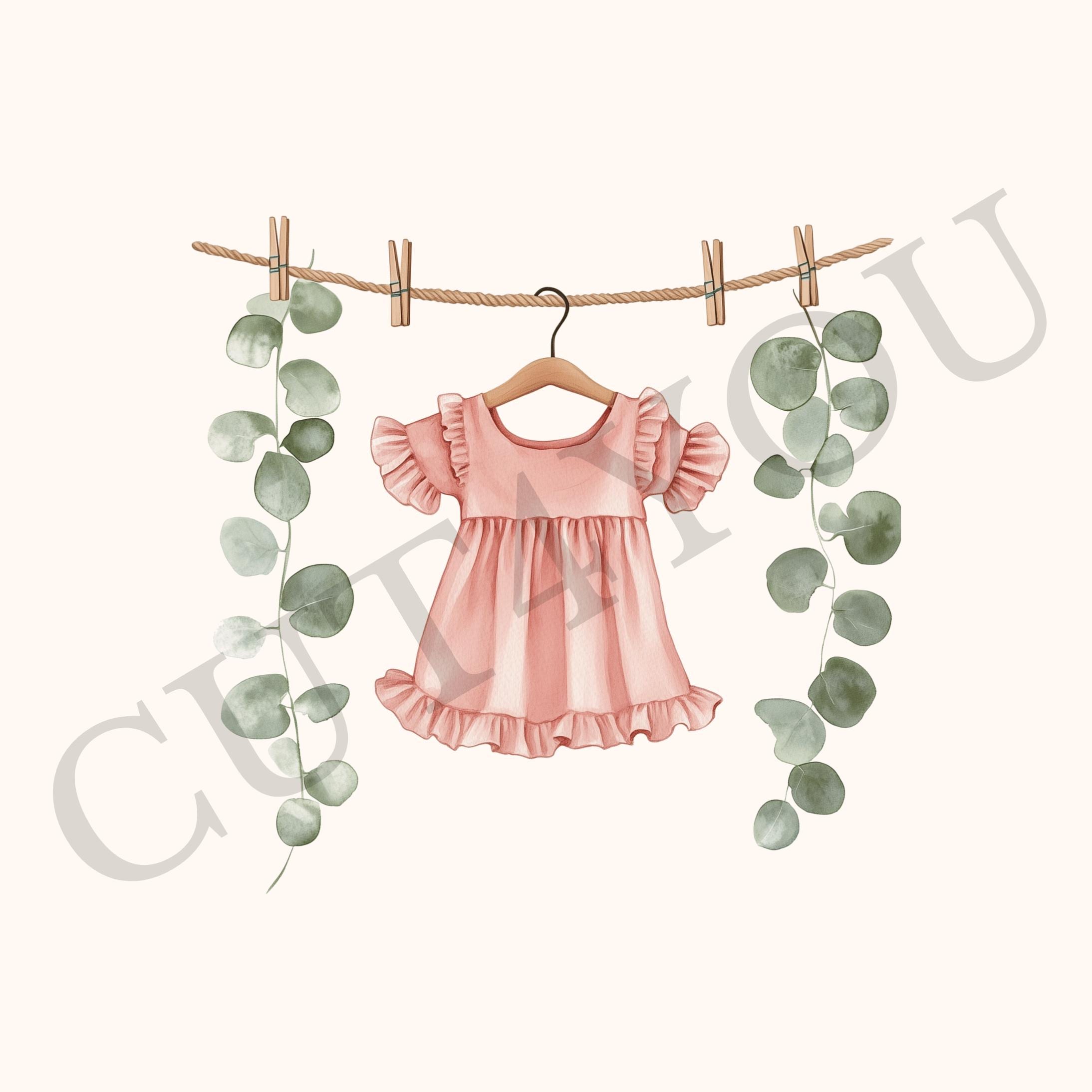 Clipart Watercolor Baby Clothesline Illustrations, Cute Digital ...