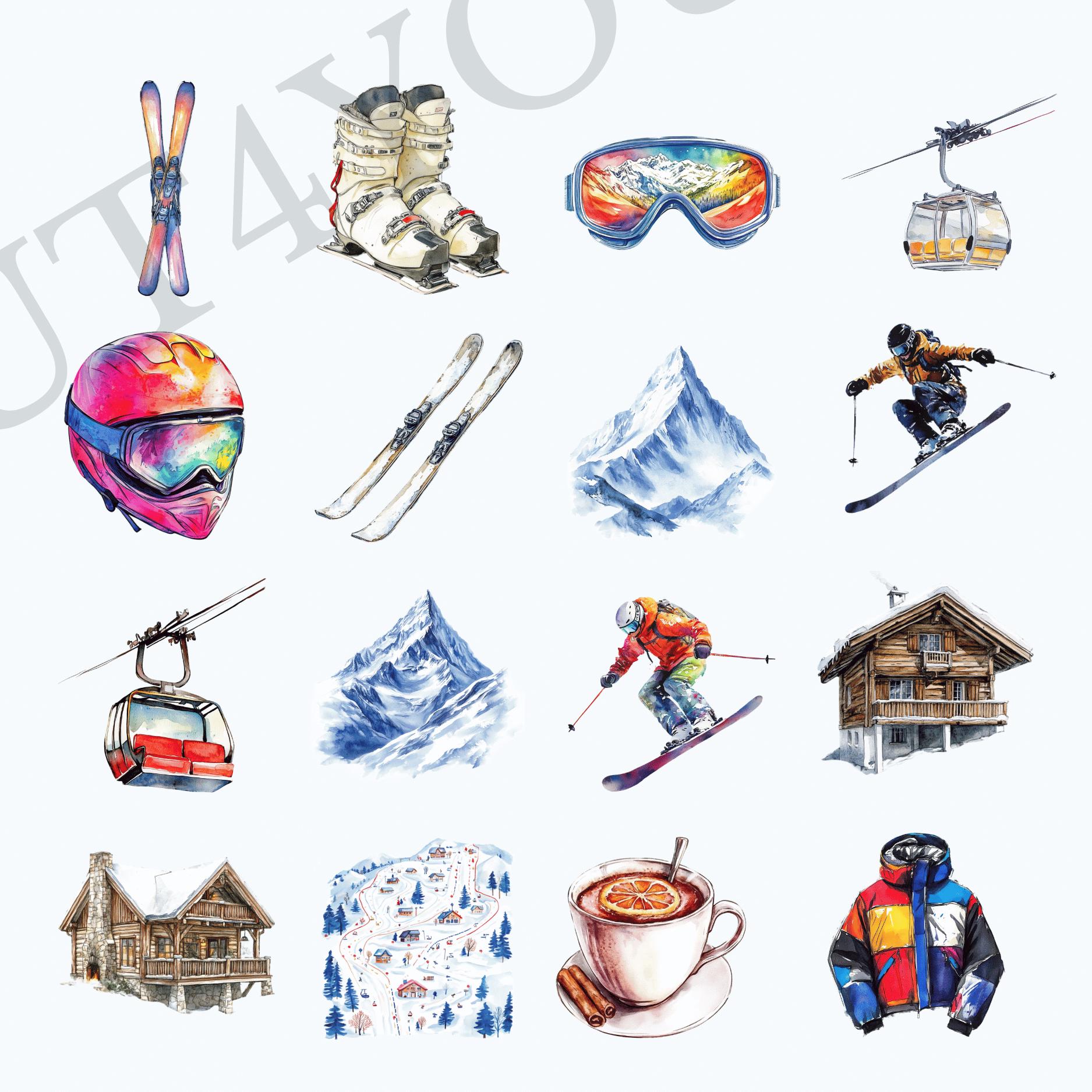 Watercolor Winter Sports Png, Snowboarding and Ski Clipart, Ski Nature ...