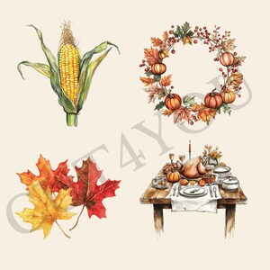 Watercolor Thanksgiving Clipart | Thanksgiving PNG | Autumn Leaves ...