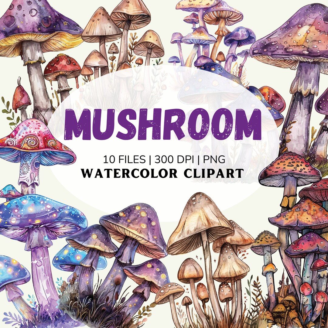 Watercolor Magic Mushrooms Clipart - Fantasy Watercolor Fairy PNG ...