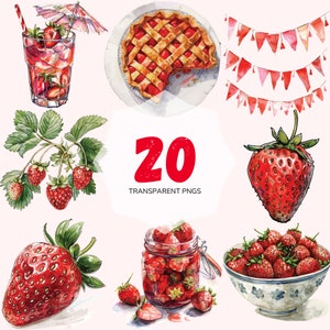 Strawberry Watercolor Clip Art Bundle - Cliparts, Strawberry Images ...