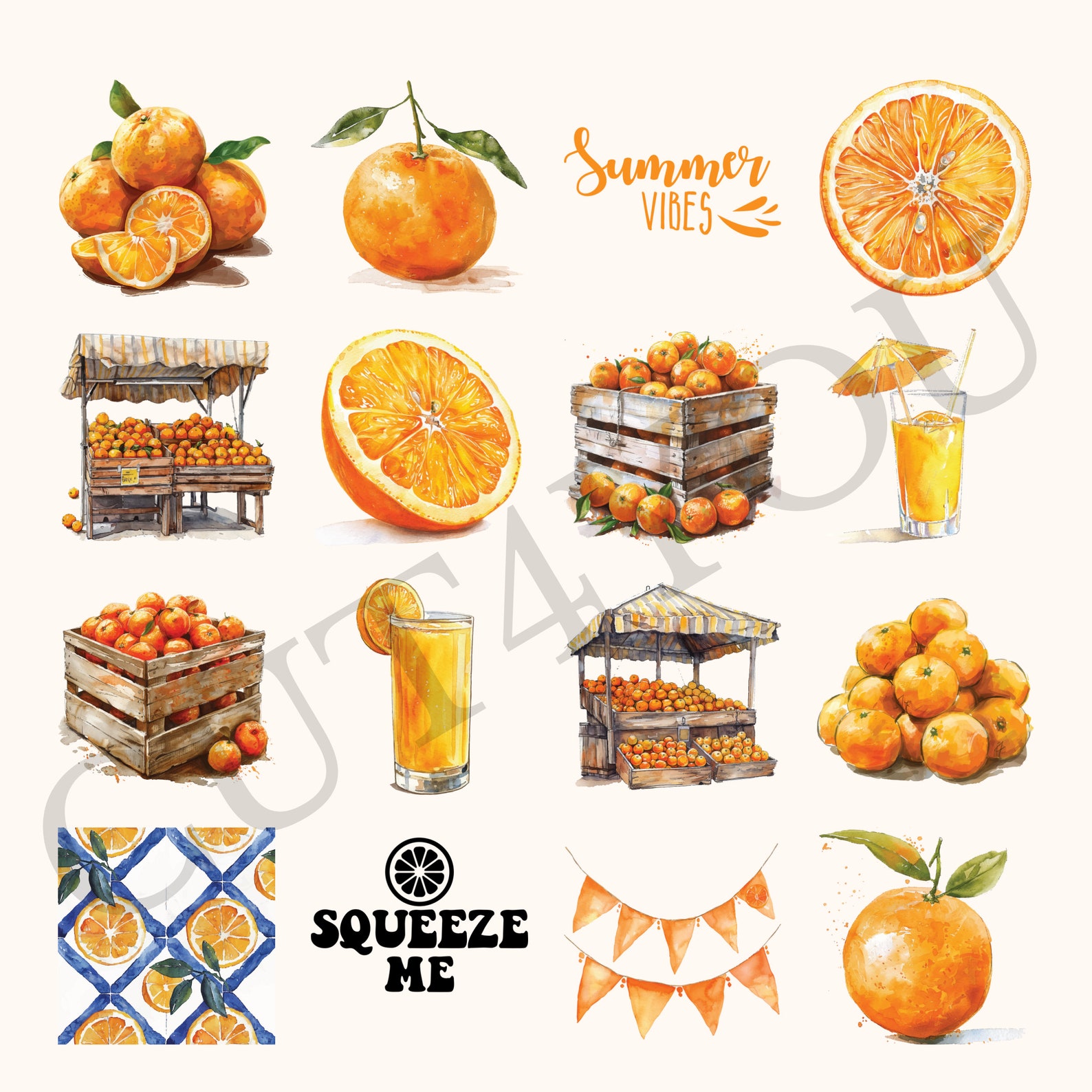 Watercolor Orange Clipart Png - Clip Art - Citrus Wreath - Orange Twig ...