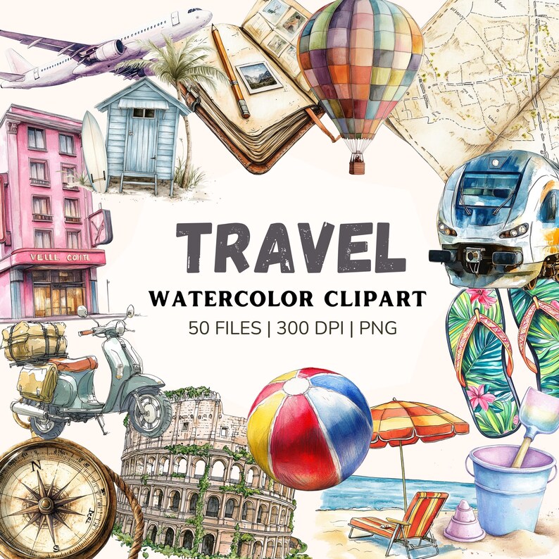 Watercolor Travel Clipart, Travel Png Camera Clipart, Camera Clipart ...