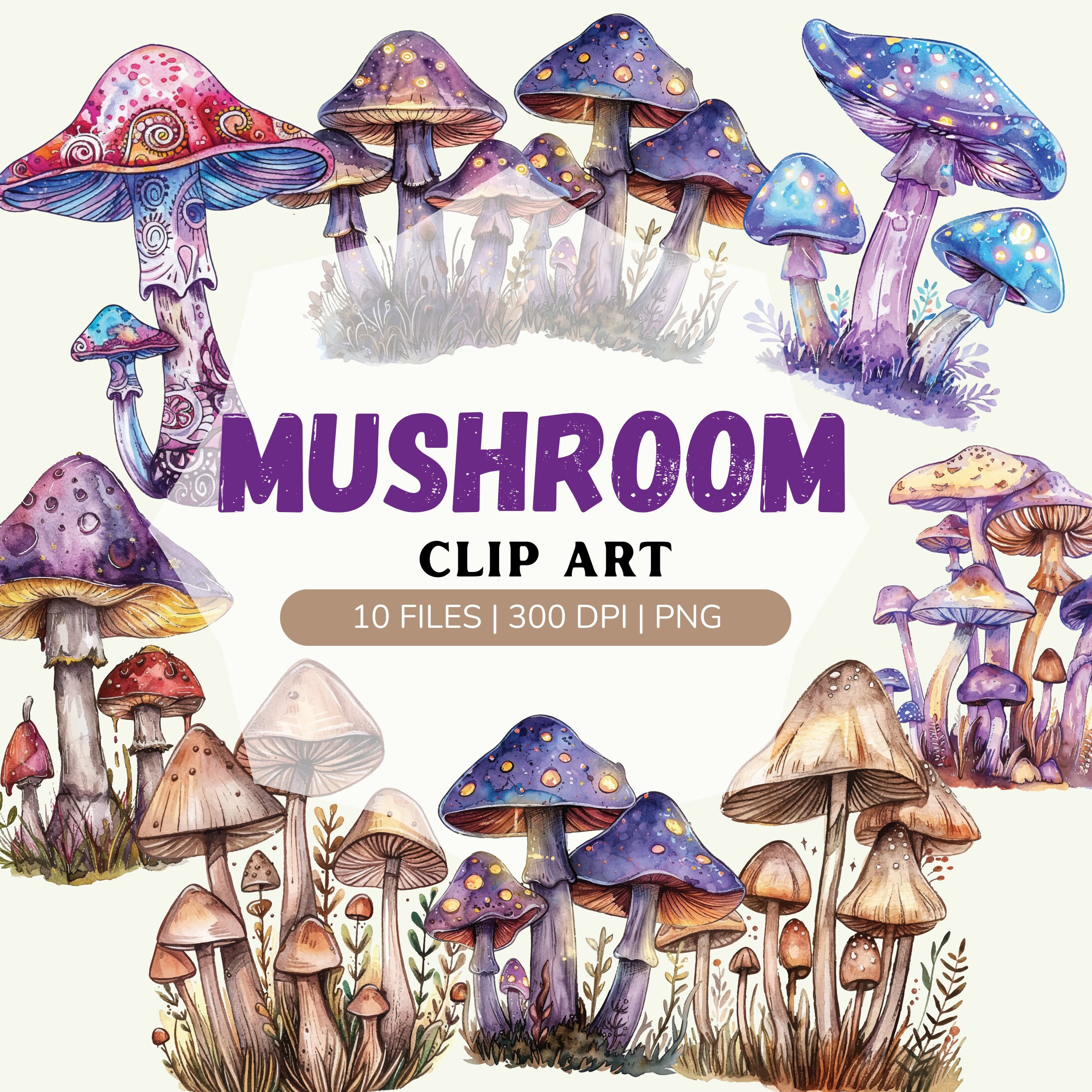 Watercolor Magic Mushrooms Clipart - Fantasy Watercolor Fairy PNG ...