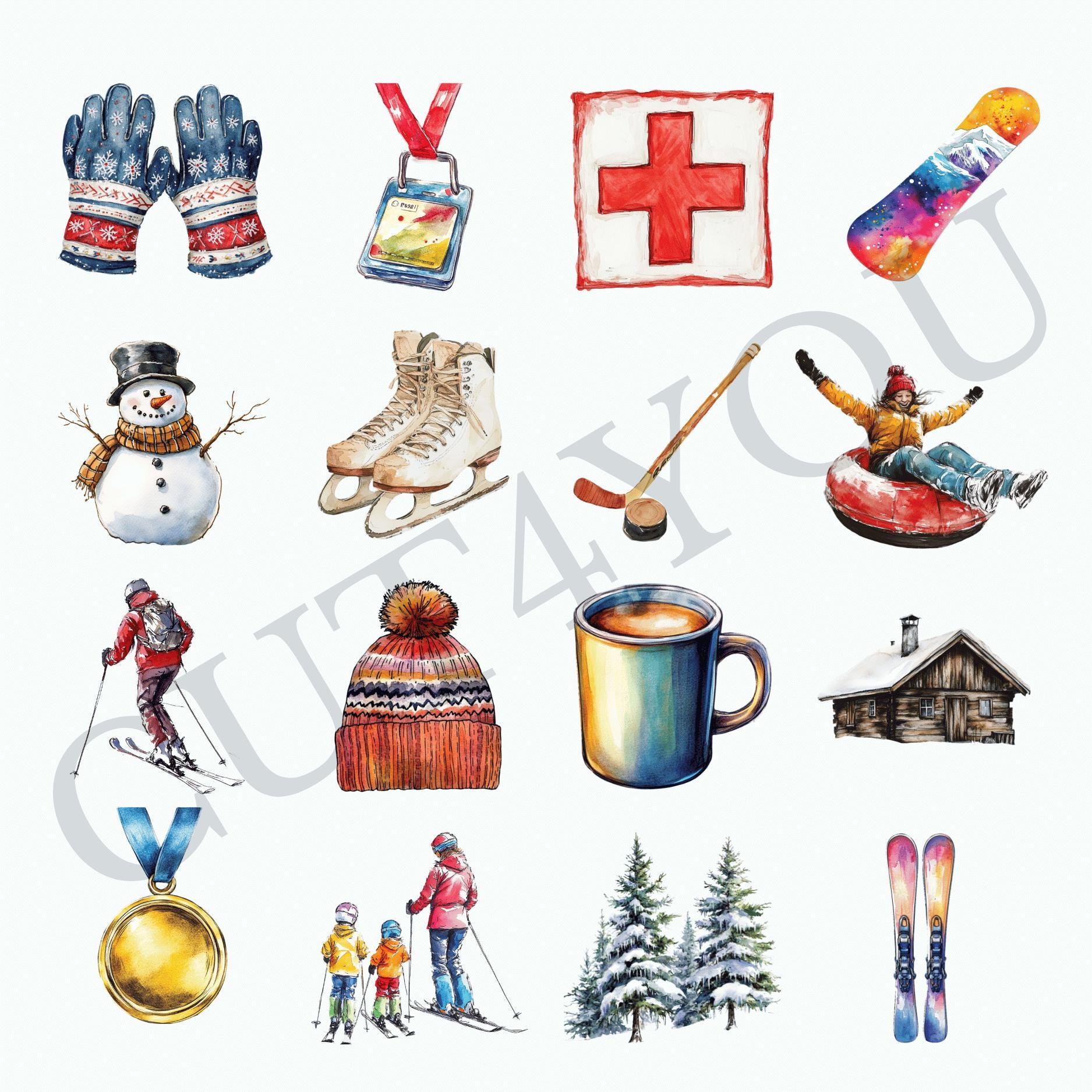 Watercolor Winter Sports Png, Snowboarding and Ski Clipart, Ski Nature ...