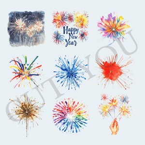 Firework Clipart - Watercolor New Year Party Clipart - Happy New Year ...