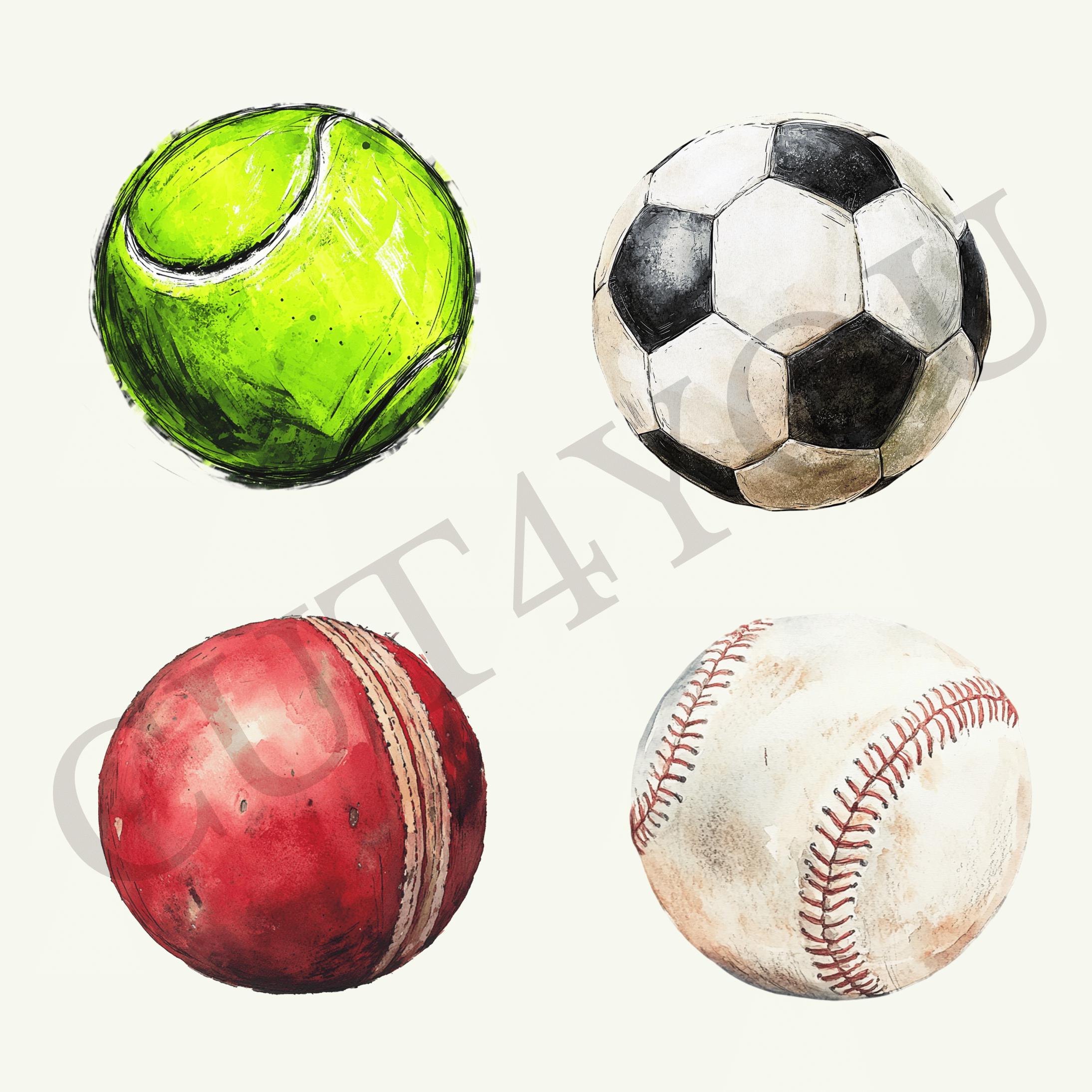 Watercolor Sports Balls Clipart Bundle, American Football, Soccer Png ...