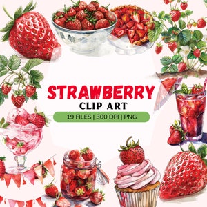 Strawberry Watercolor Clip Art Bundle - Cliparts, Strawberry Images ...