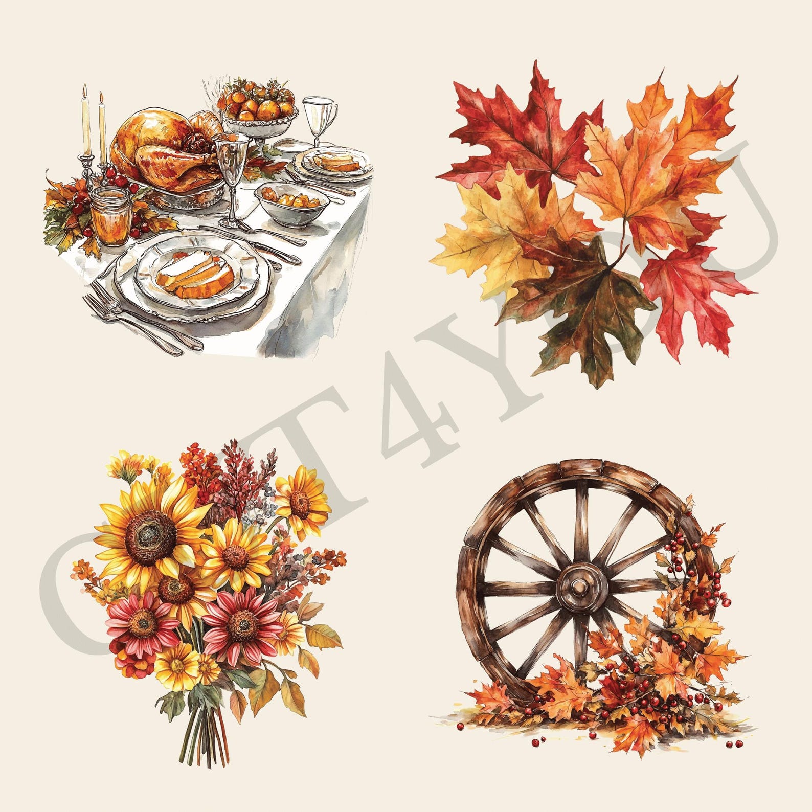 Watercolor Thanksgiving Clipart | Thanksgiving PNG | Autumn Leaves ...