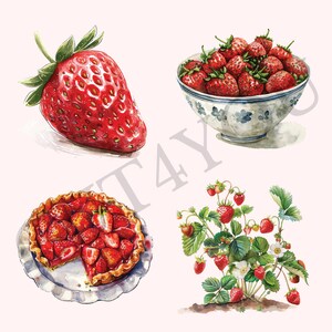 Strawberry Watercolor Clip Art Bundle - Cliparts, Strawberry Images ...