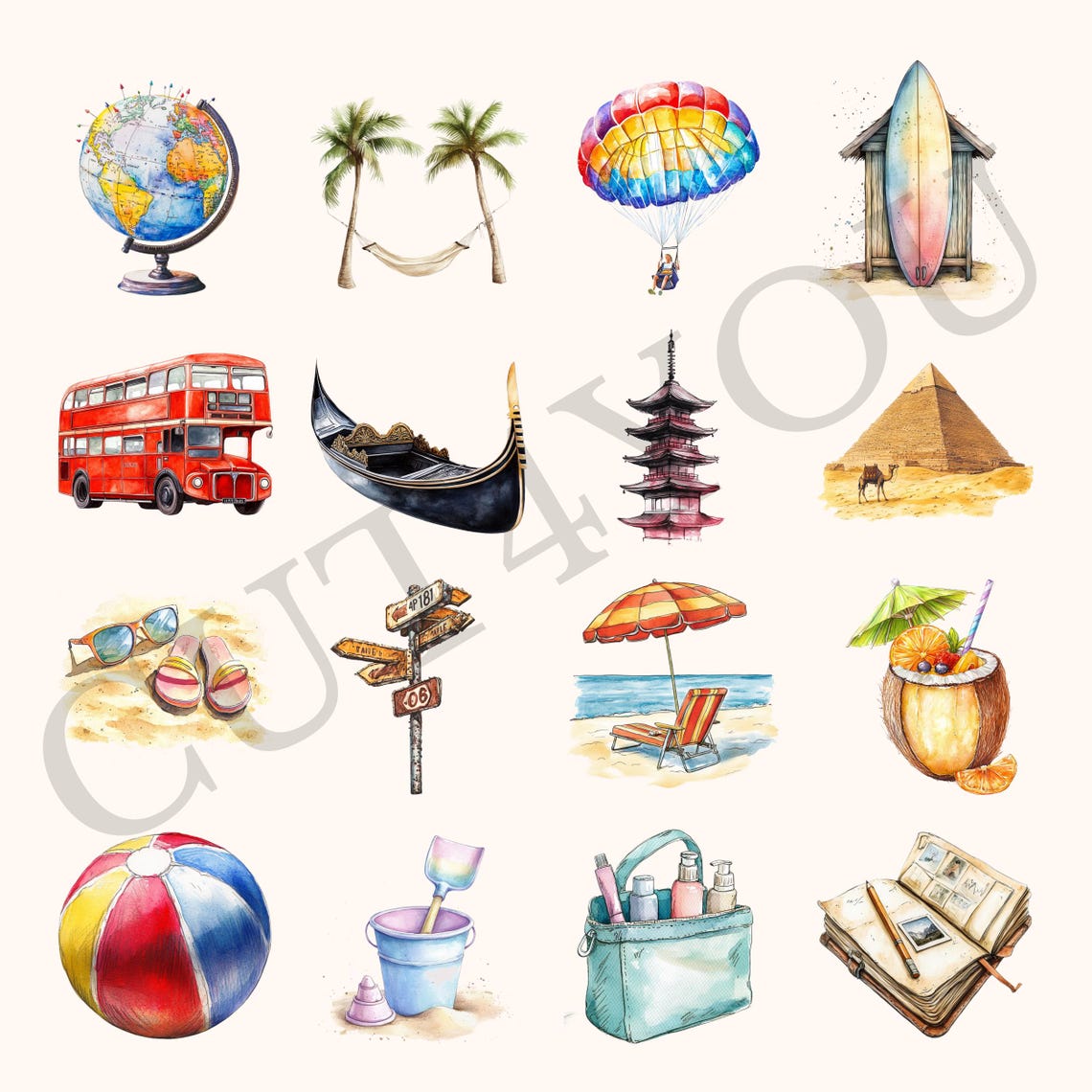 Watercolor Travel Clipart, Travel Png Camera Clipart, Camera Clipart ...