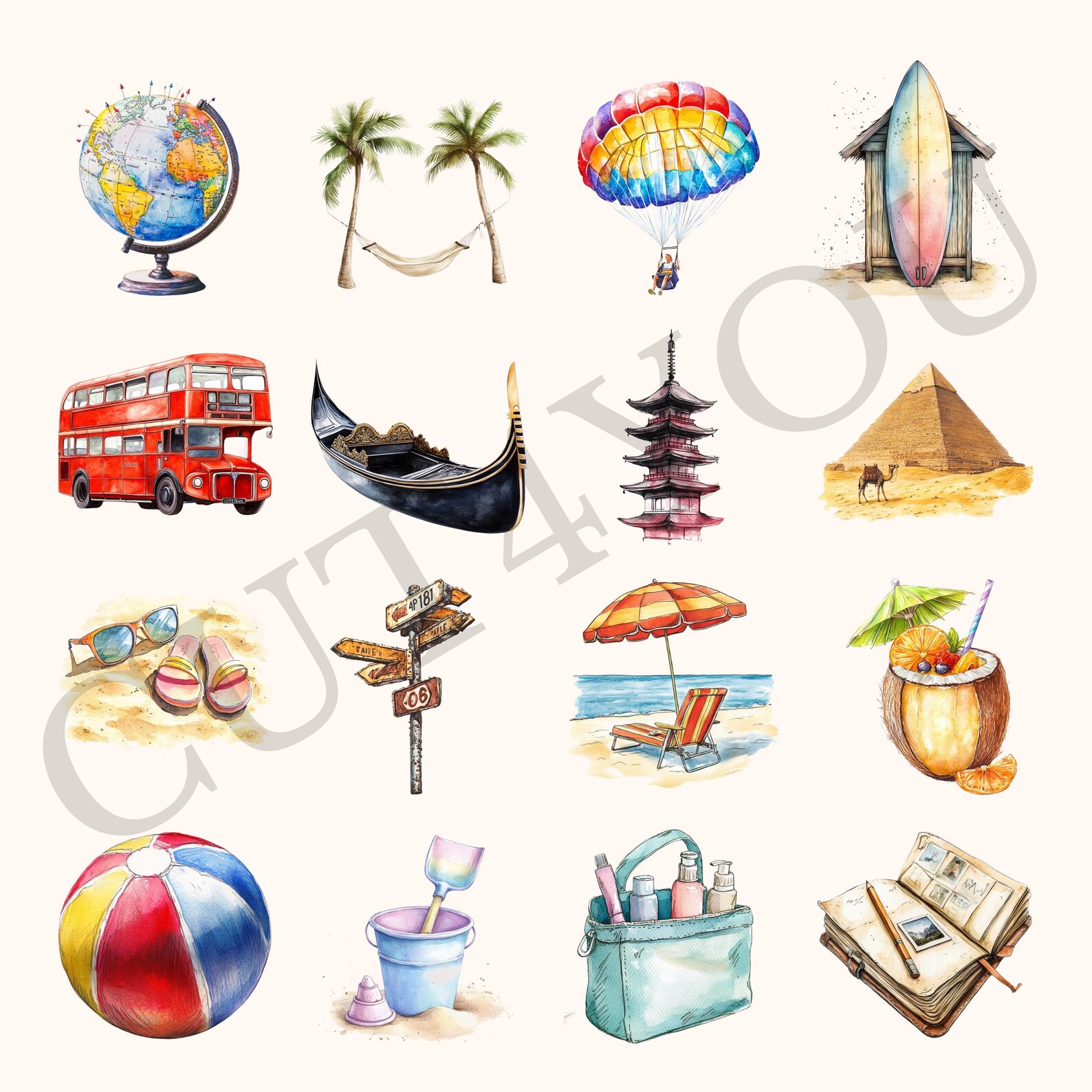 Watercolor Travel Clipart, Travel Png Camera Clipart, Camera Clipart ...