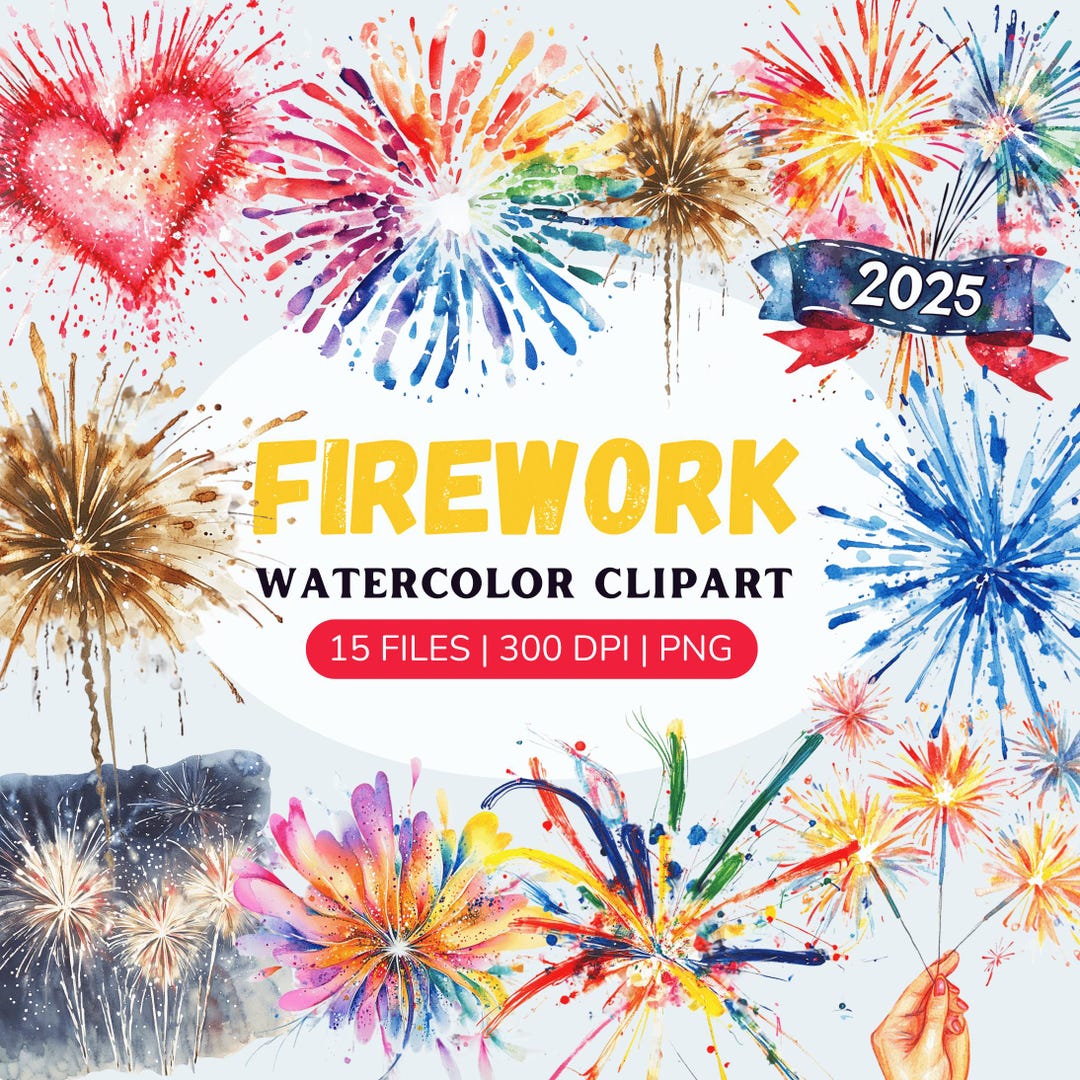 Firework Clipart - Watercolor New Year Party Clipart - Happy New Year ...