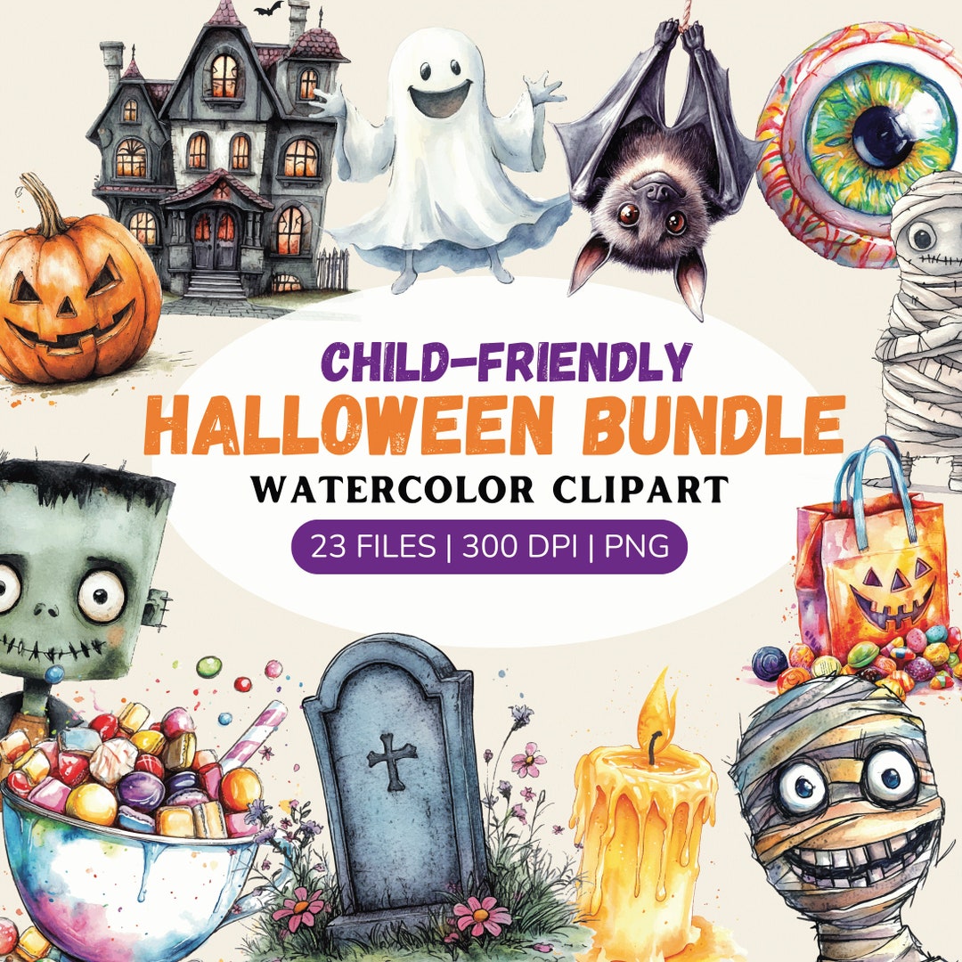 Cute Halloween Clipart | Watercolor Halloween Clipart Bundle | Kids ...