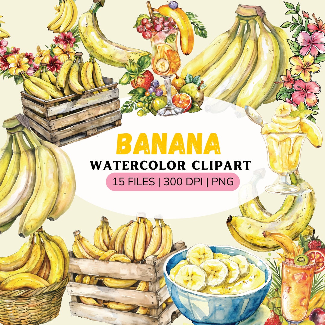 Watercolor Banana Clipart Bundle Png - Clip Art - Watercolour Bananas ...