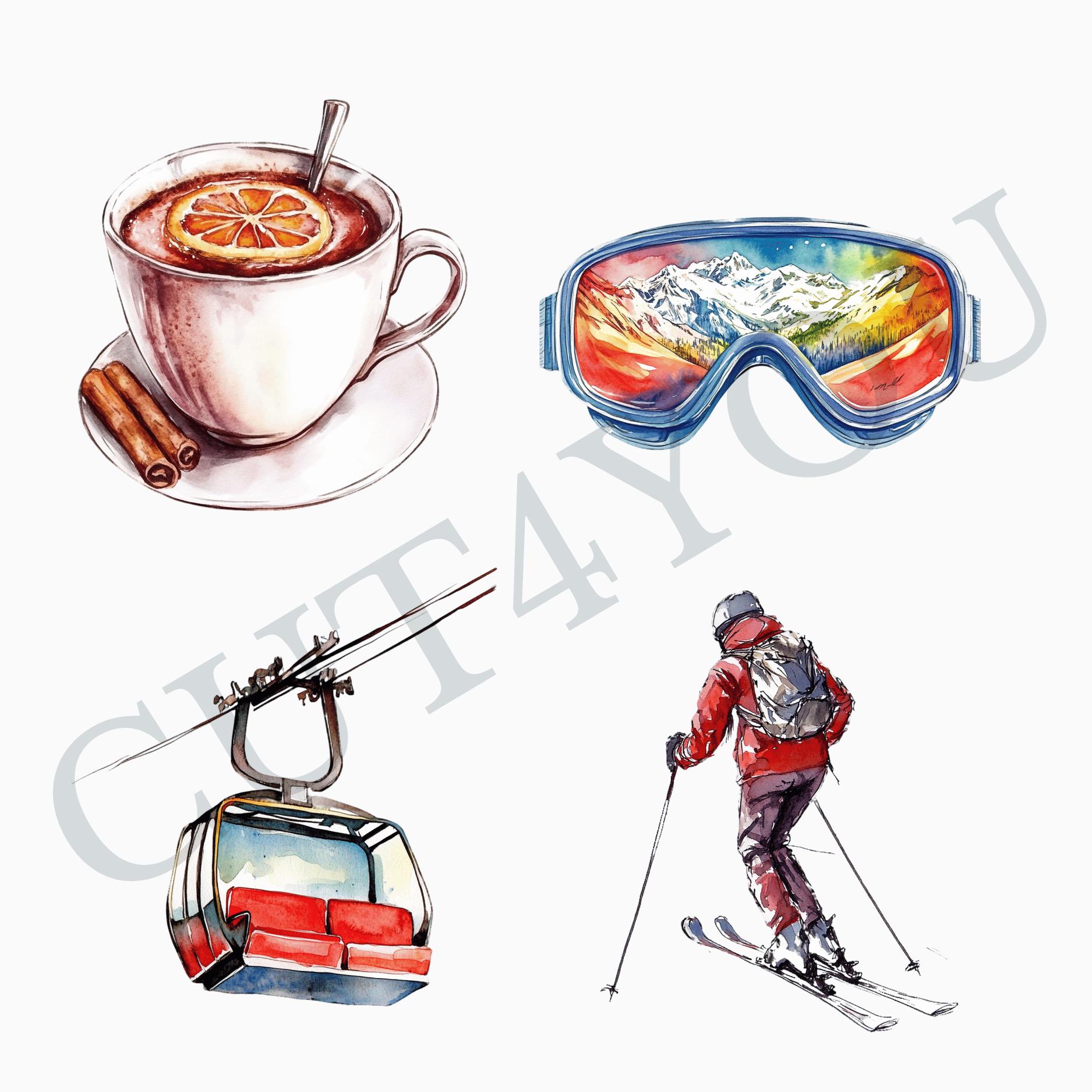 Watercolor Winter Sports Png, Snowboarding and Ski Clipart, Ski Nature ...