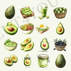 Watercolor Avocado Clip Art, Avocado Clipart, Avocado Png, Guacamole ...