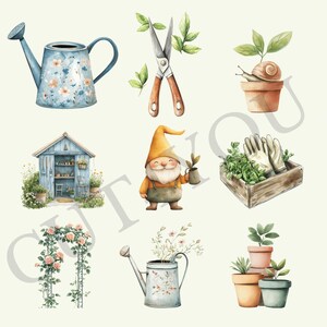 Gardening Clipart Set, Watercolor Garden Illustrations, PNG Graphics ...
