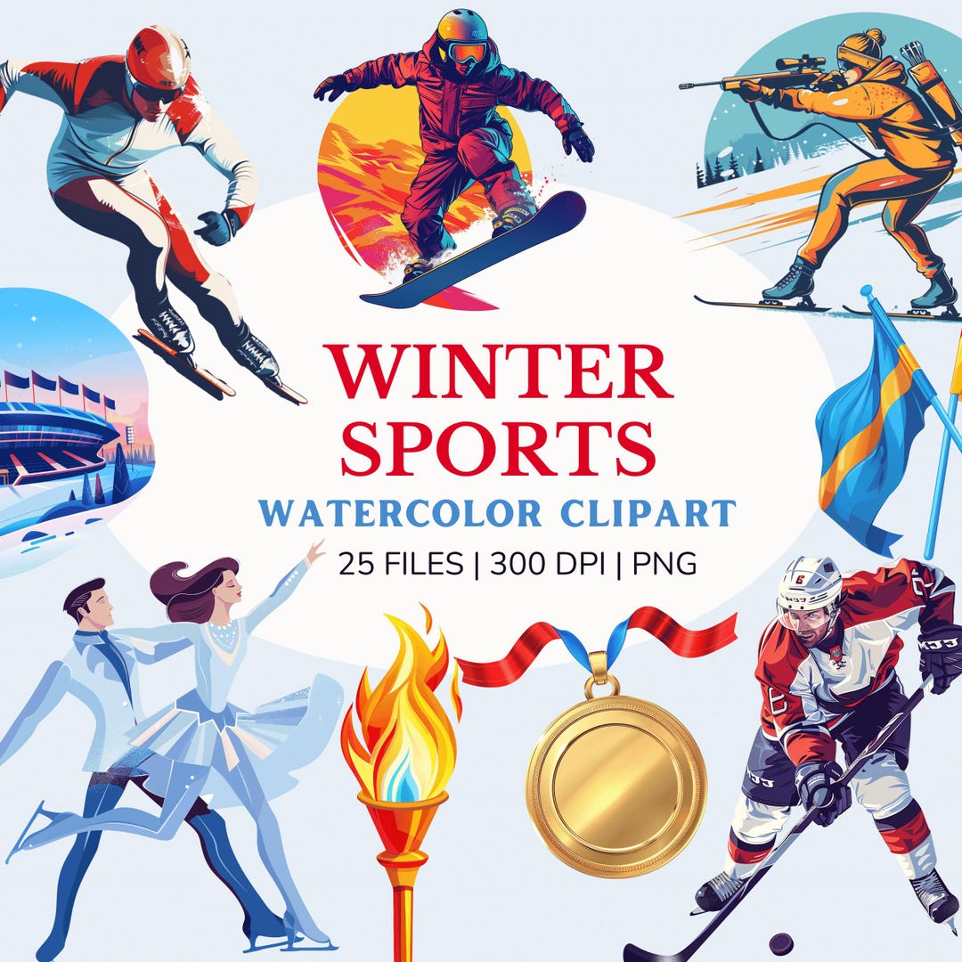 Watercolor Winter Sports Png, Snowboarding and Ski Clipart, SPORTS ...