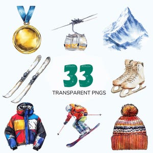 Watercolor Winter Sports Png, Snowboarding and Ski Clipart, Ski Nature ...