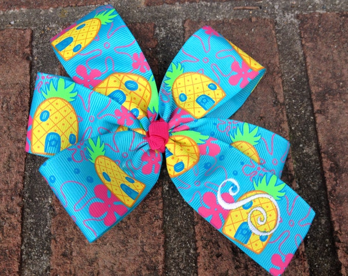 Monogrammed Spongebob Hair Bow/spongebob/monogrammed Hair Bow/hair Bow ...