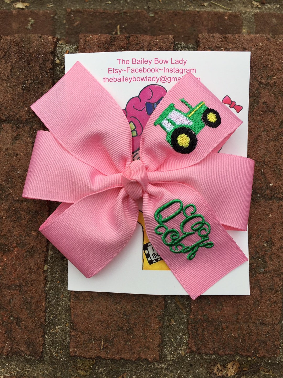 Monogrammed Embroidered Tractor Pinwheel Style Hair Bow/tractor Hair ...