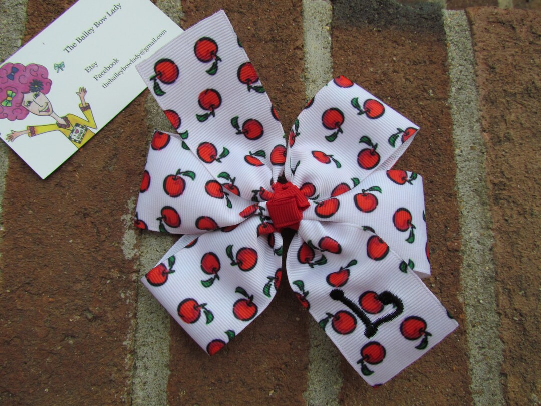 Monogrammed Back to School Apple Print Pinwheel Style Hair Bow/apple ...