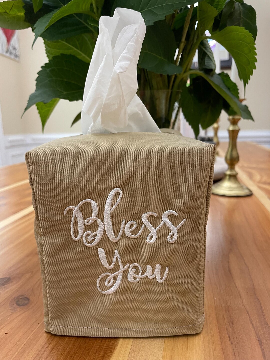 Tissue Box Cover/embroidered Tissue Box Cover/tan Tissue Box Cover ...