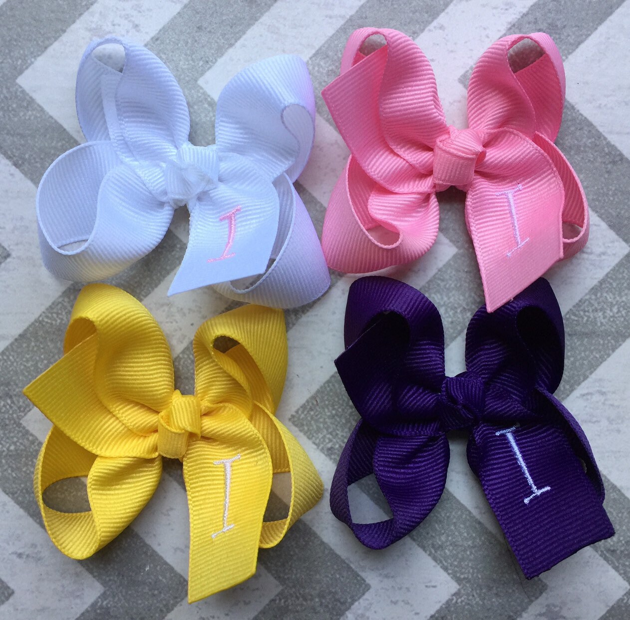 Set of (4) Small Monogrammed Boutique Style Hair Bows/toddler Hair Bows ...