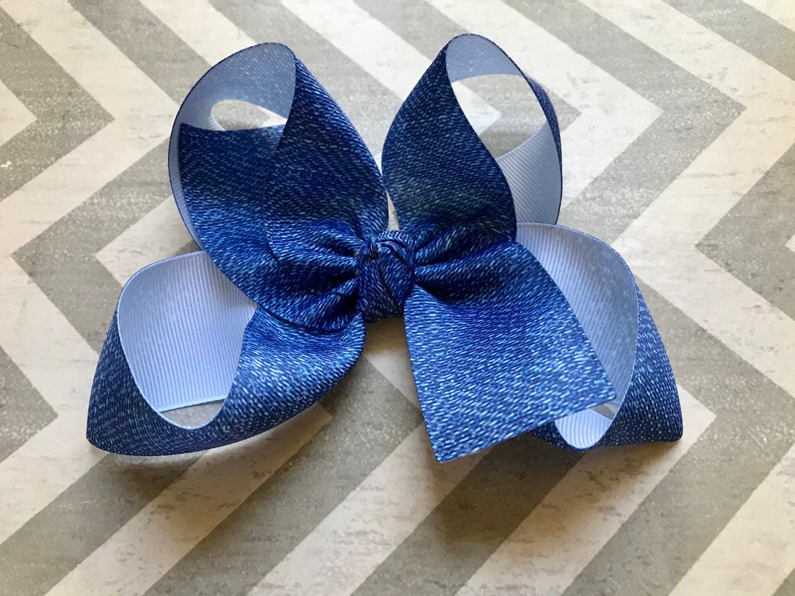 Denim Boutique Hair Bow/denim Print Boutique Hair Bow/boutique | Etsy