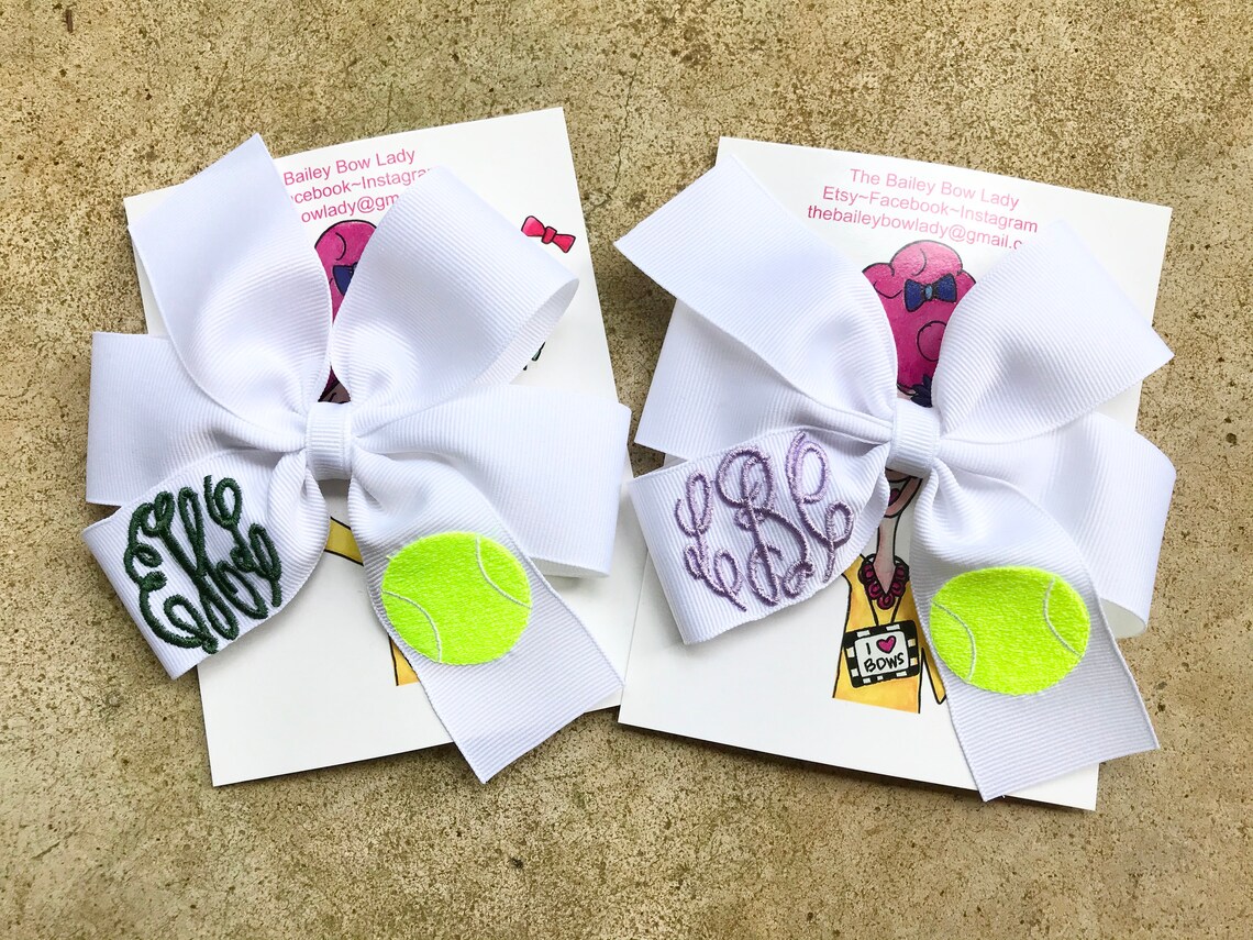 Tennis Hair Bow/tennis/tennis Bow/hair Bow/bow/embroidered Hair Bow ...