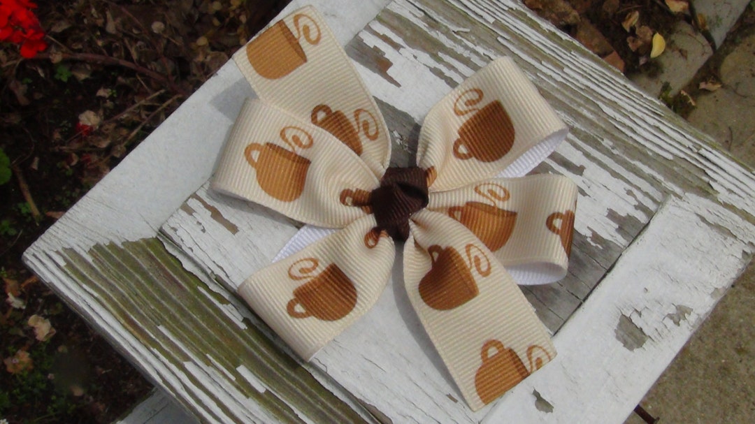 Small Coffee Hair Bow/coffe Cup Hair Bow/coffee Bow/hair Bow - Etsy