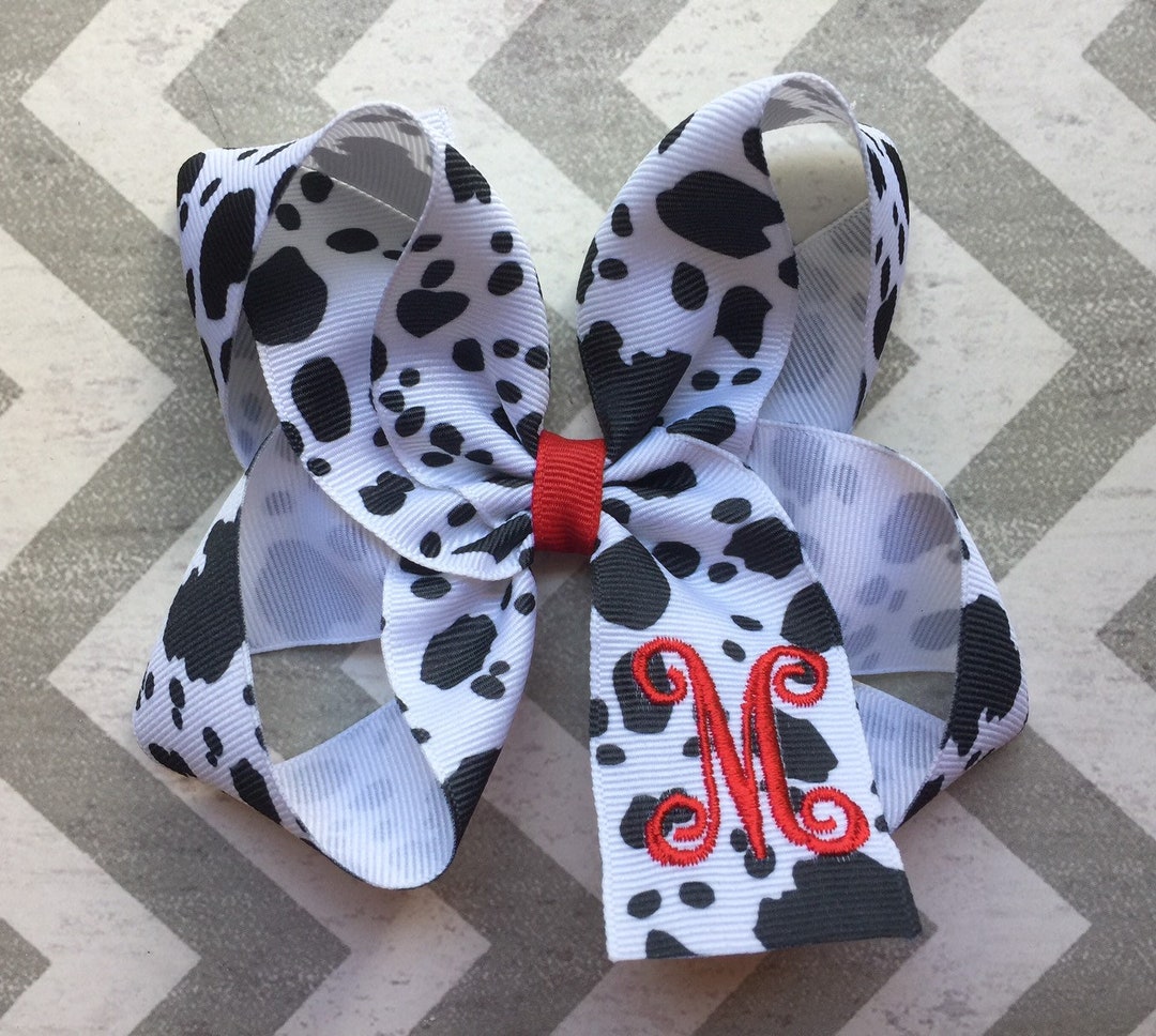 Monogrammed Cow Print Boutique Hair Bow/monogrammed Hair Bow ...