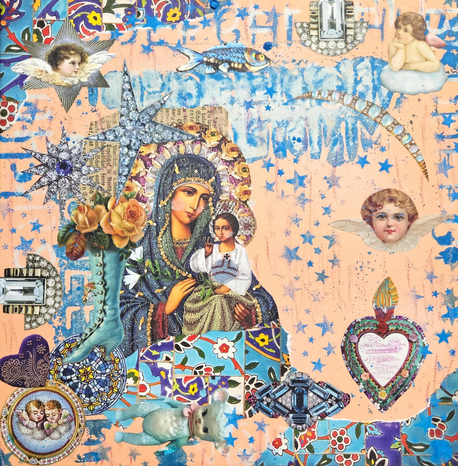 Our Lady of Stars Original Art Shrine Icon Madonna Virgin Mary Mixed ...
