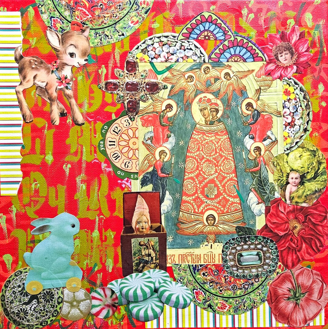 Celebration of Life Shrine Art Icon Art Red and Green Pop Art Collage ...