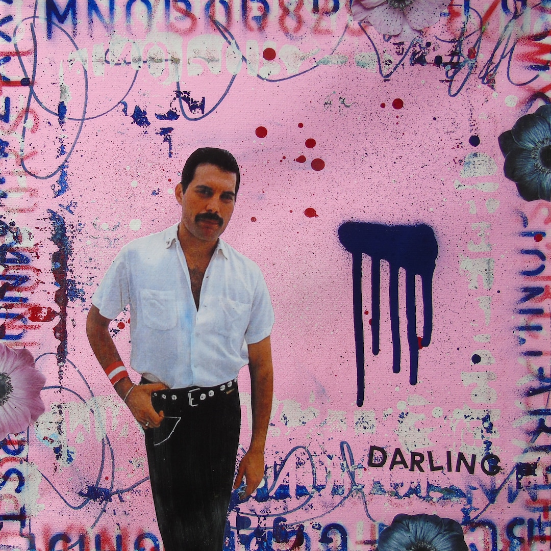 Darling-collage Original Art Painting Canvas Freddie Mercury Queen Pink ...