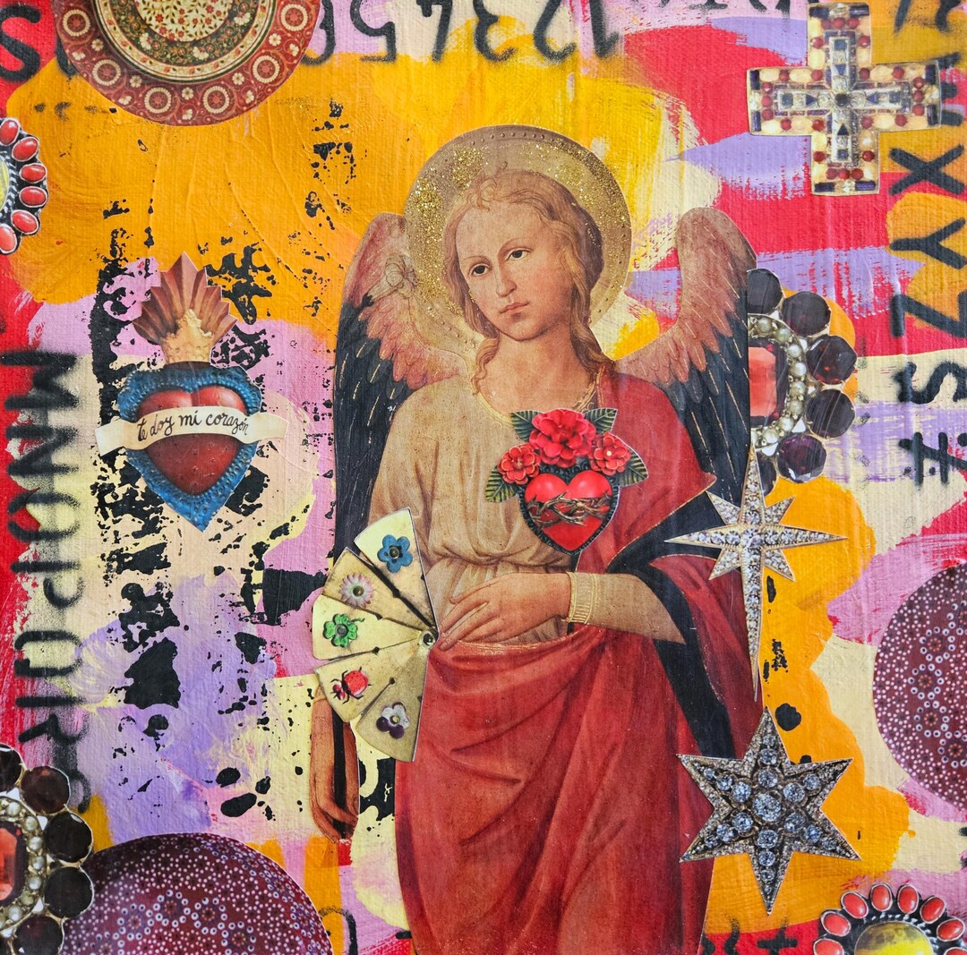 Angel Heart Angel Art Collage Art Mixed Media Painting Canvas Wall Art ...