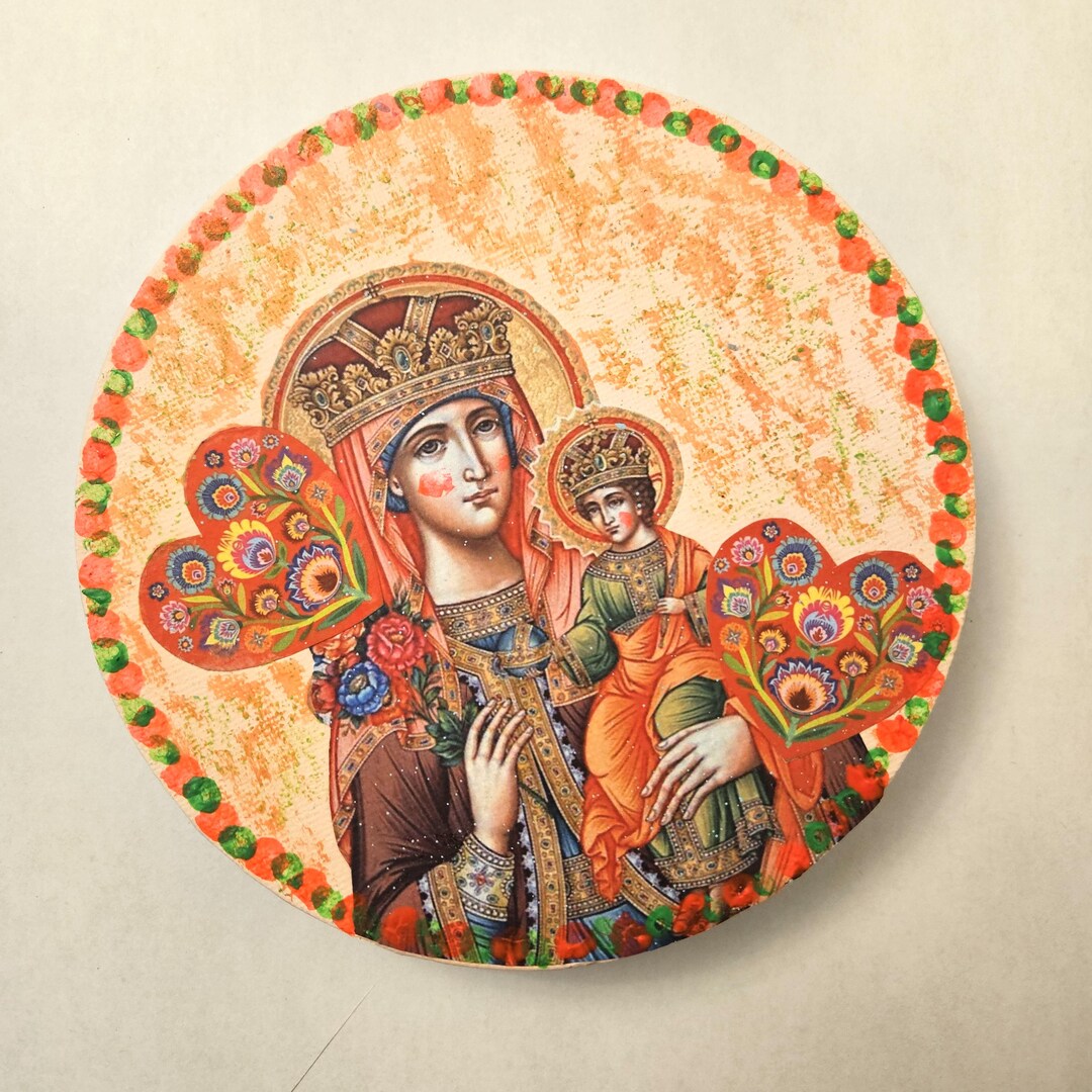 Blessing Tiny Round Collage Mixed Media Canvas Wall Art Icon Shrine ...