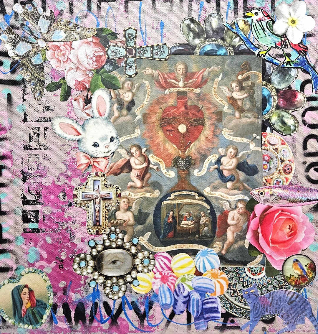 Sacred Heart Purple Original Collage Art Shrine Art Icon Art Catholic ...