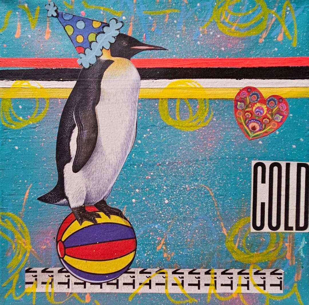 Cold Penguin Collage Art Canvas Wall Art Painting Mixed Media Original ...