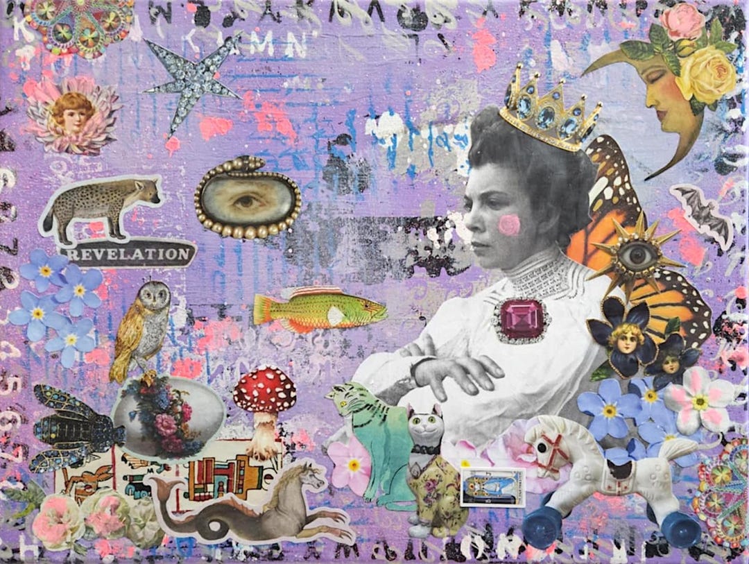 Revelation: Leonora Carrington Original Collage Painting Symbols Purple ...
