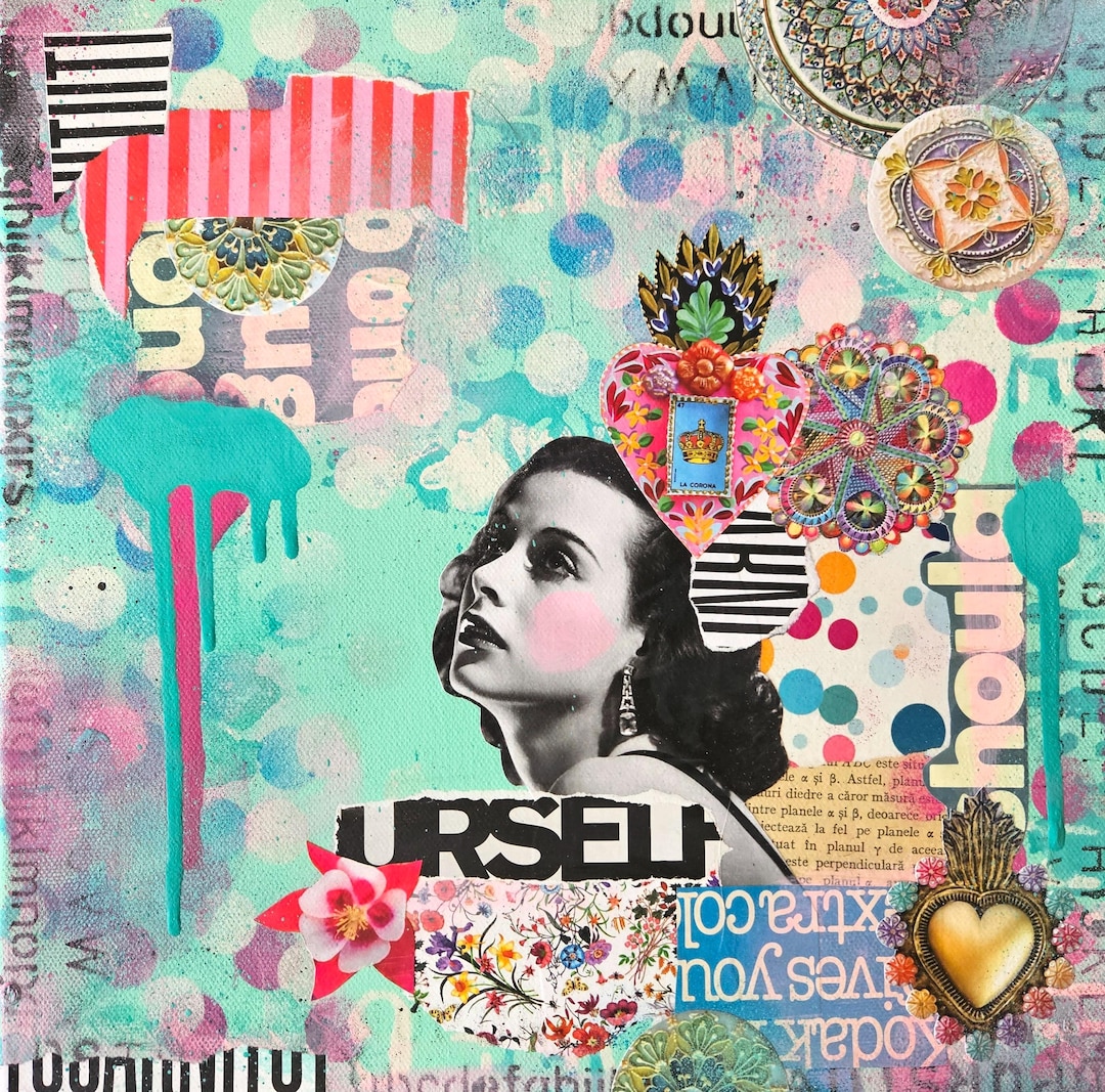 Be Yourself Collage Art: Retro Beauty Mixed Media Painting - Etsy