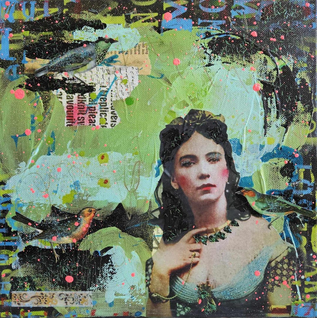 Cora Pearl Original Art Collage Portrait Painting Small Art Square Foot ...