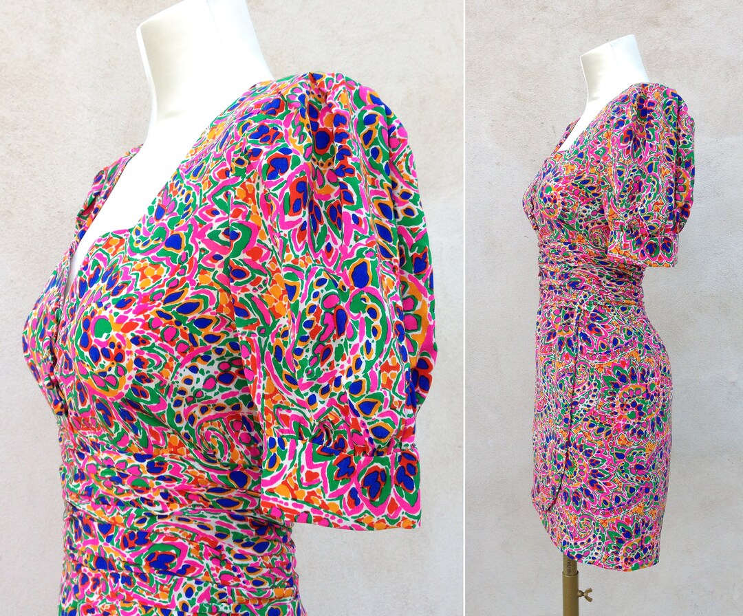 70s Yves Saint Laurent Fabric Silk Dress / YSL Psychedelic - Etsy