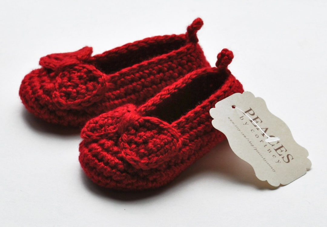 Handmade Ruby Red Baby Slippers: Crochet Baby Booties With Bow - Etsy