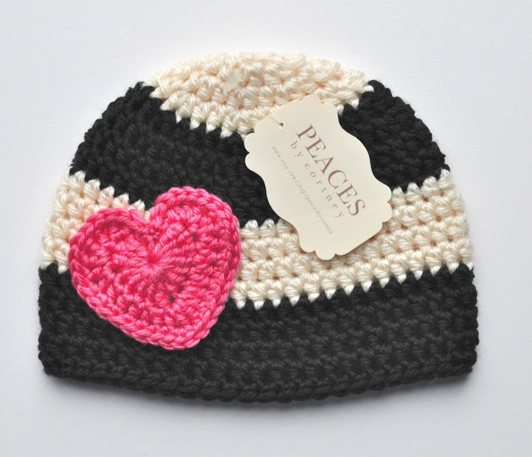 Pink Heart Baby Hat (skull Cap Beanie) Newborn to 24 Months - Etsy