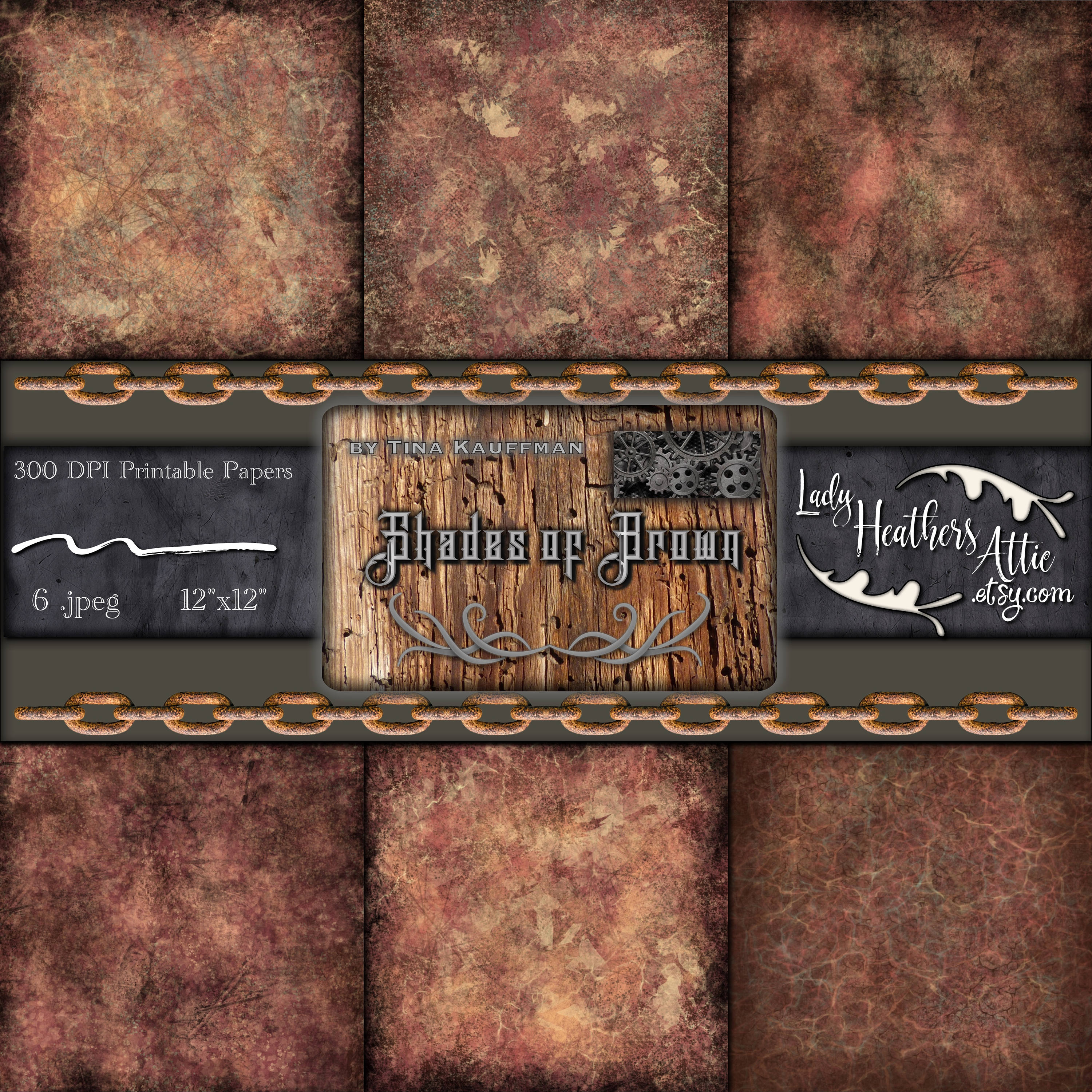 Grunge Digital Paper Shades of Brown, Printable Scrapbook Paper ...