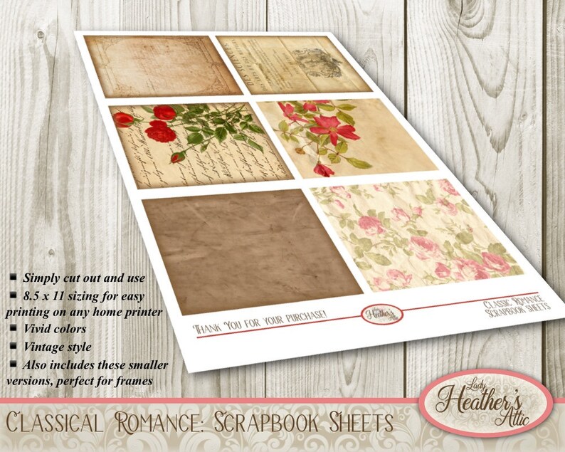 Digital Scrapbook Paper Vintage Classic Romance Printable - Etsy