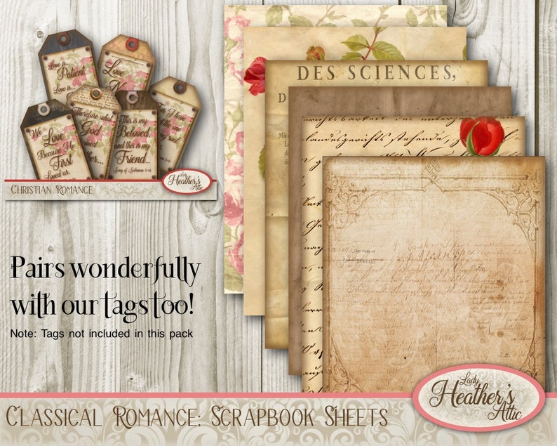 Digital Scrapbook Paper Vintage Classic Romance Printable - Etsy